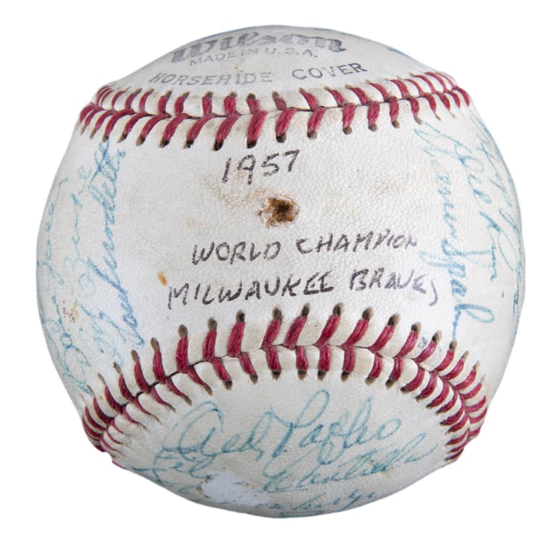 1957 MILWAUKEE BRAVES SIGNED BASEBALL